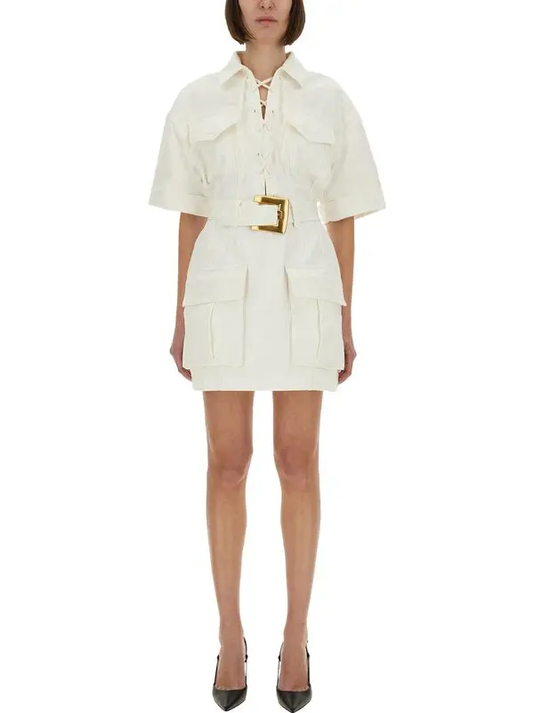 Balmain Cotton Gabardine Mini Shirt Dress - Ivory