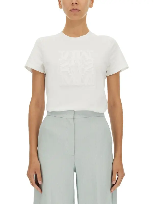Max Mara T-shirt With Logo Patch - White