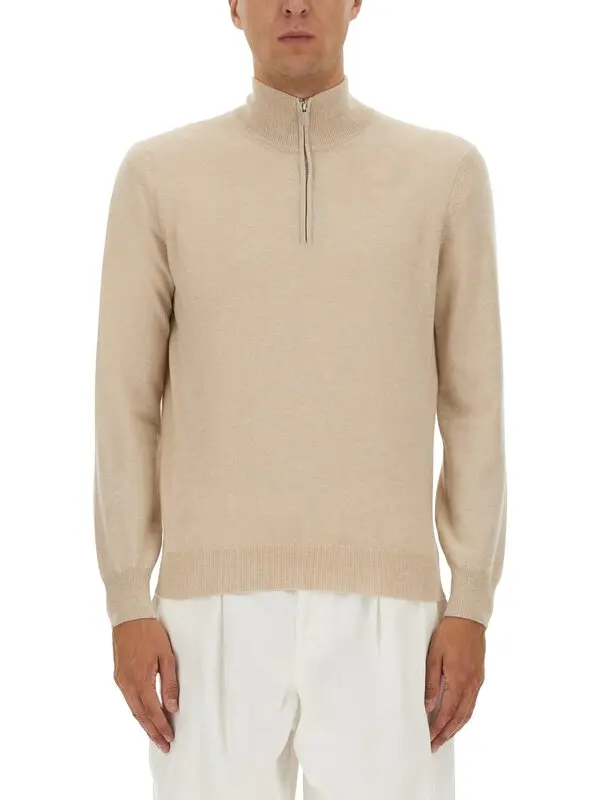 Brunello Cucinelli Cashmere Quarter Zip Sweater - Beige