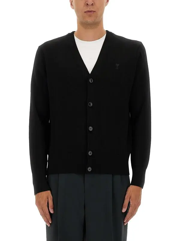 Ami Cardigan With Logo - Black