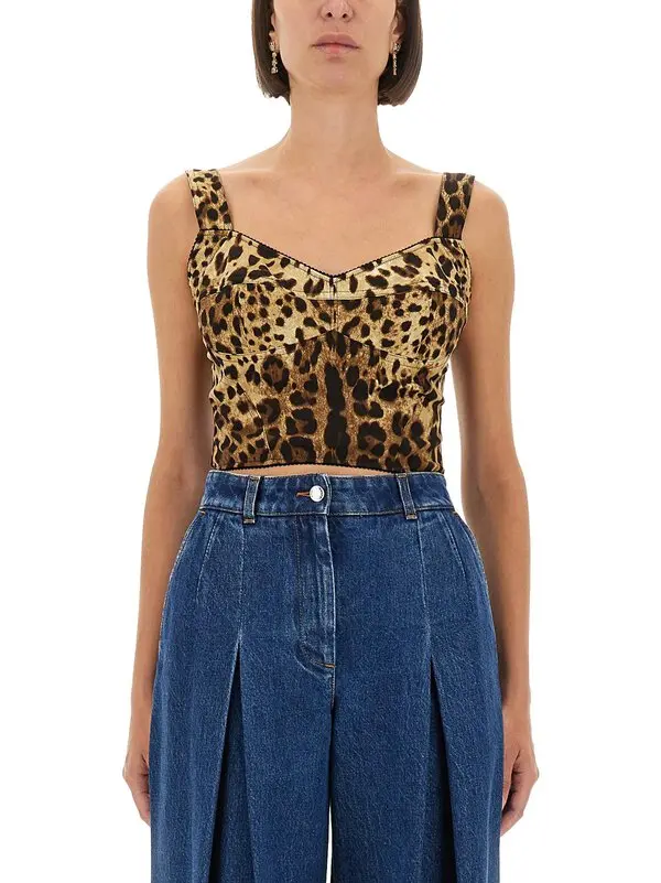 Dolce & Gabbana Leopard Print Charmeuse Bustier - Animalier