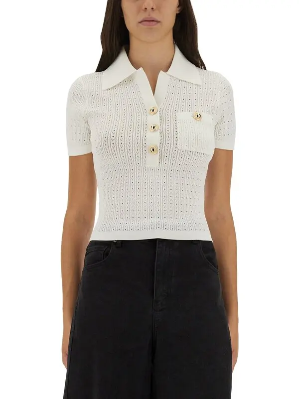SELF-PORTRAIT Perforated Knit Top - White