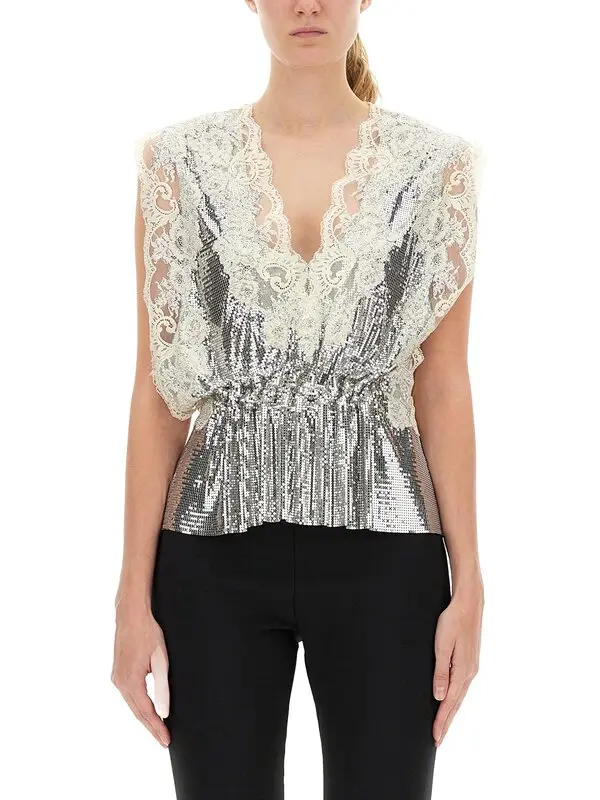 Rabanne Lace And Sequin Top - Silver