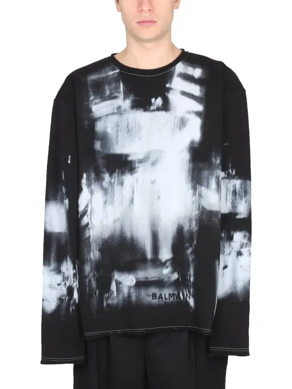 Balmain Tie-dye Pattern Crewneck Sweatshirt - Black