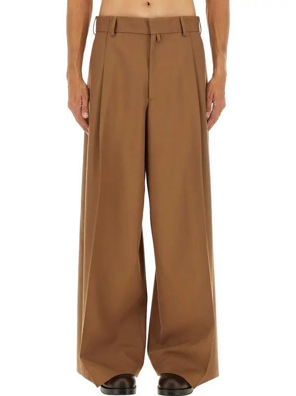 Dries Van Noten Wide Leg Pleated Trousers - Beige