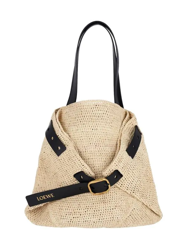 Loewe Medium Raffia Shopper Bag With Leather Handles - Beige