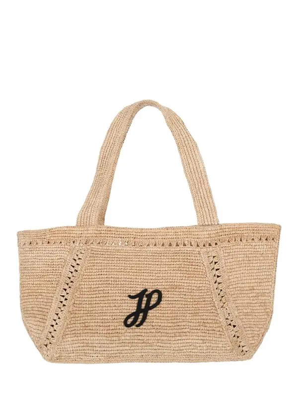 Patou Large Trapezoid Raffia Tote Bag - Beige