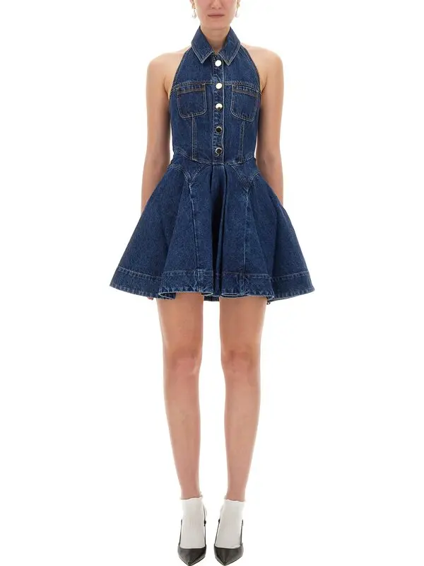 SELF-PORTRAIT Flared Mini Dress - Denim