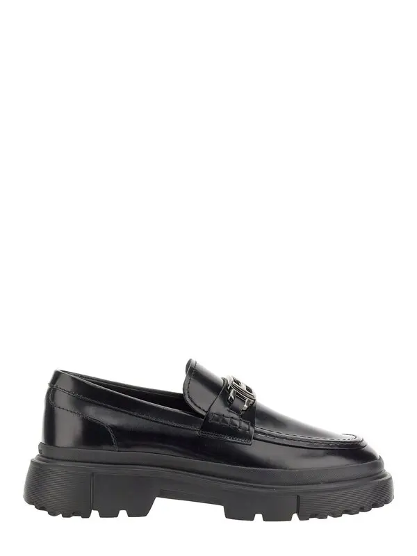 Hogan Loafer With Logo Plaque - Black