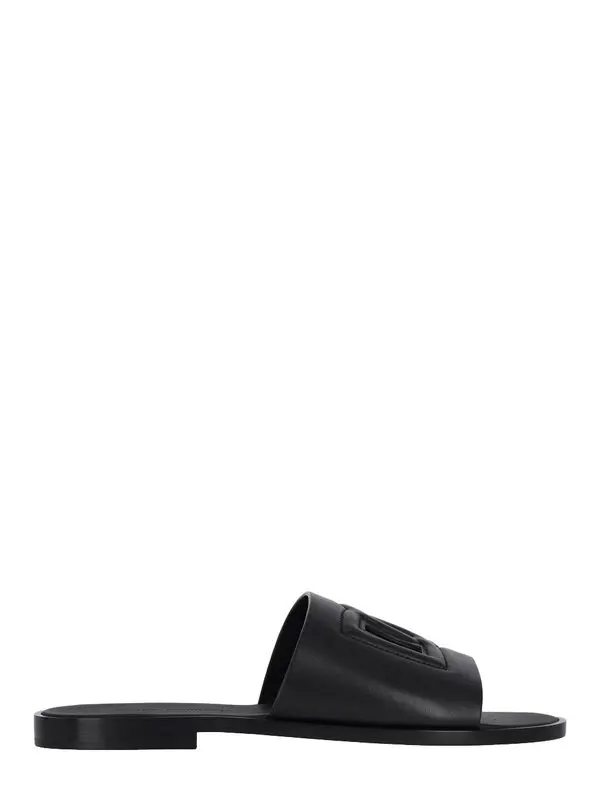 Dolce & Gabbana Leather Slide Sandals - Black