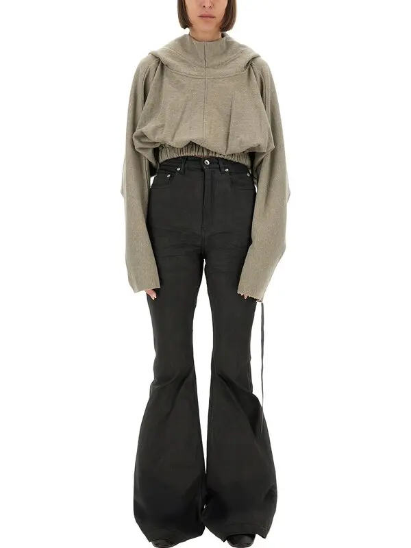 Rick Owens Cropped Hooded Tunic Sweatshirt - Grey