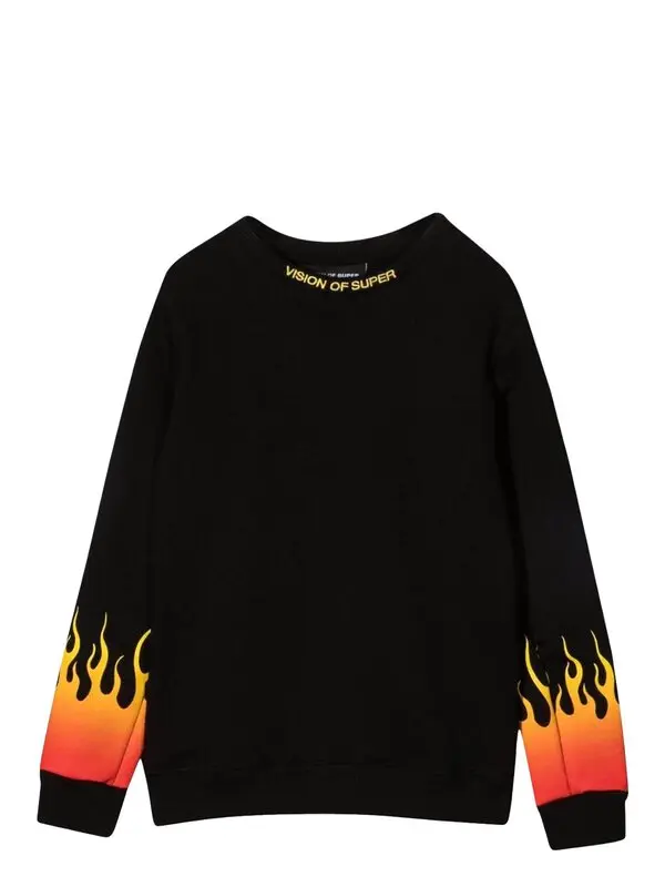 VISION OF SUPER Crewneck With Flames - Black
