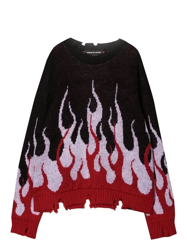 VISION OF SUPER Sweater With Double Flames - Black