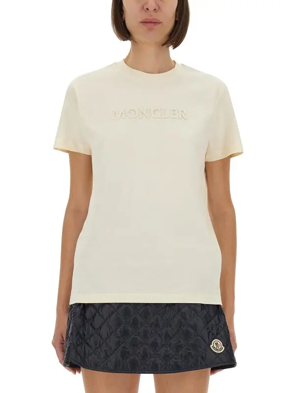 Moncler Cotton T-shirt With Logo - Beige