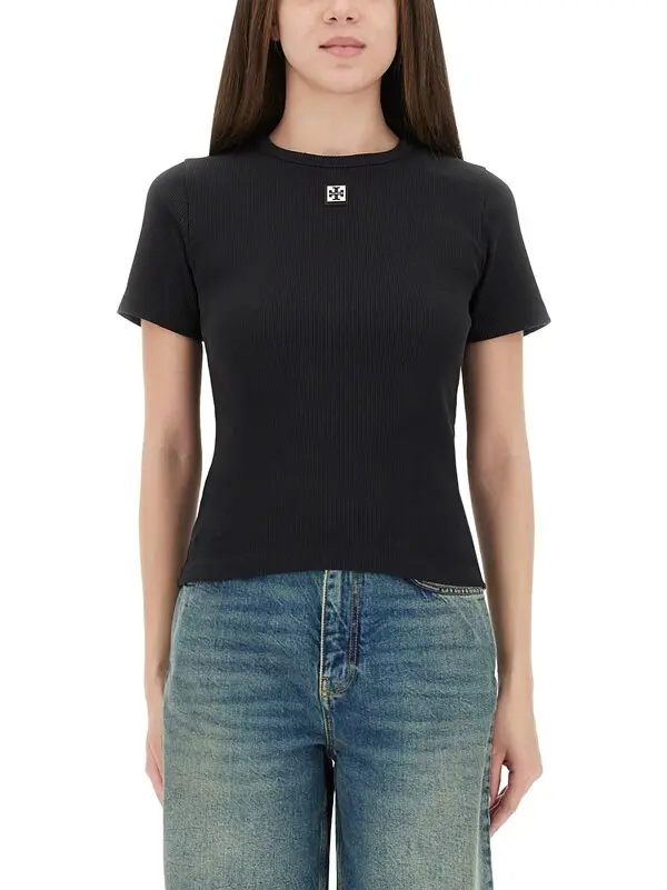 Tory Burch Ribbed Cotton T-shirt - Black