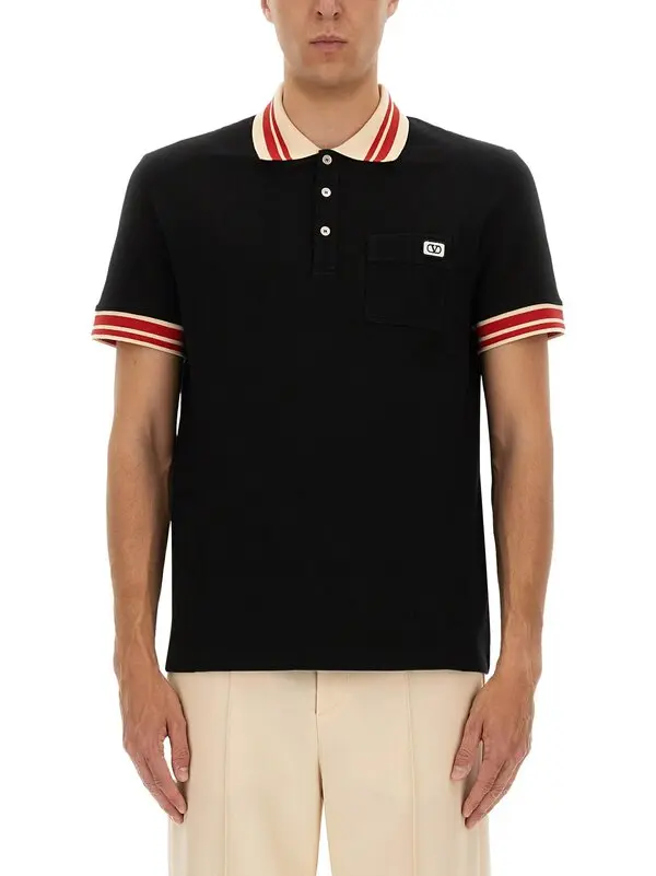 Valentino Garavani Cotton Pique Polo Shirt With "vlogo" Patch - Black