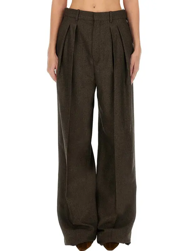 Saint Laurent Wool Wide Leg Trousers - Brown