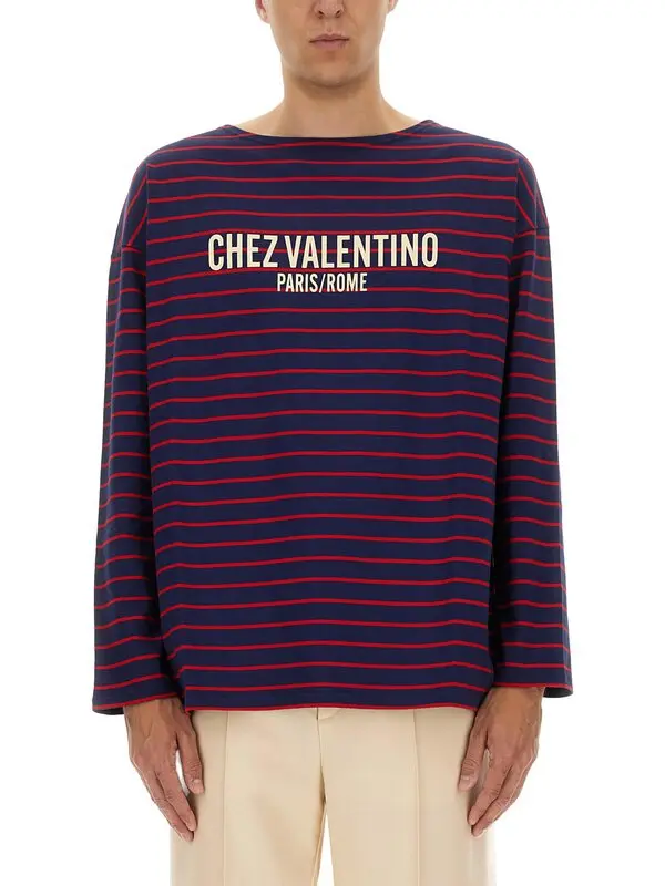 Valentino Garavani Long Sleeve T-shirt With "chez " Print - Blue