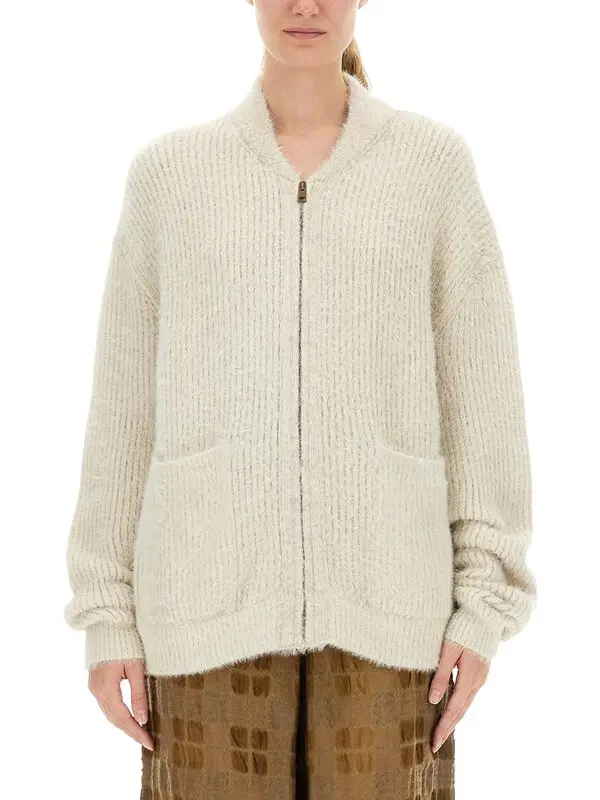 UMA WANG Wool Blend Zip Up Cardigan - White