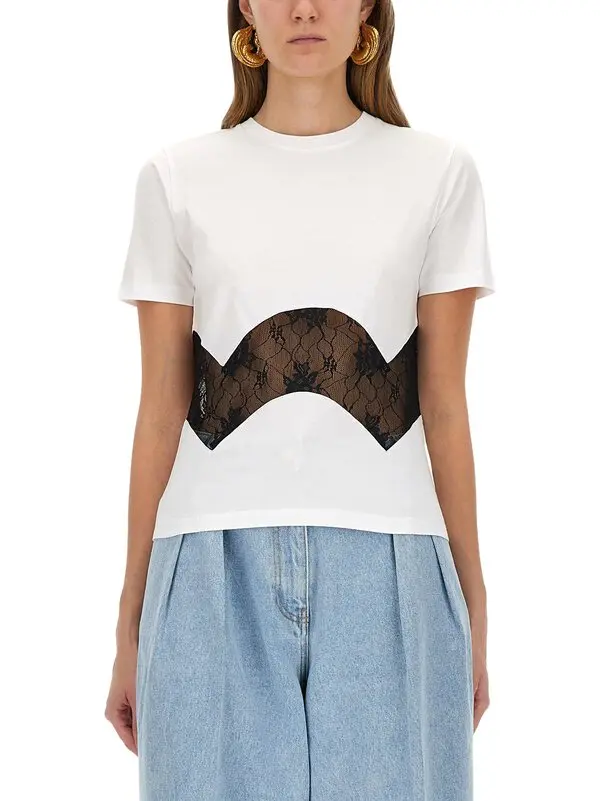 Nina Ricci Jersey T-shirt With Lace Insert - White