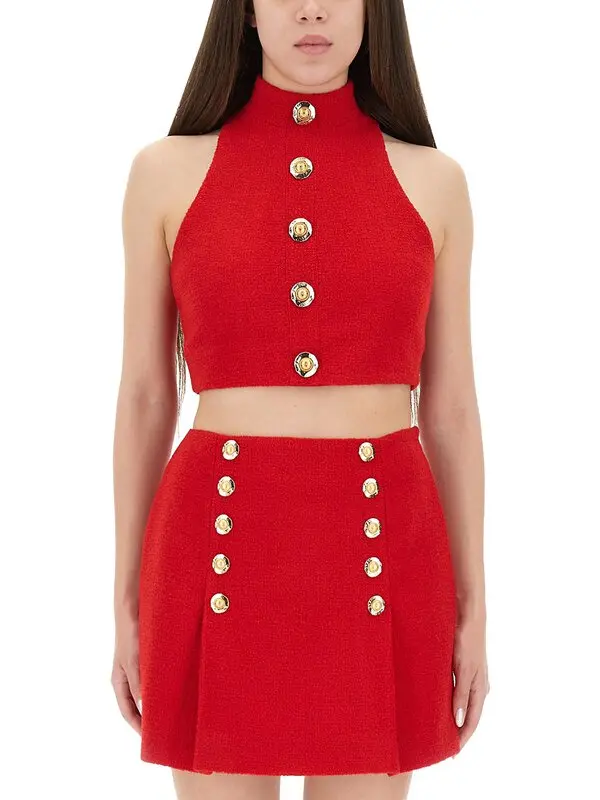 Balmain Wool Crop Top - Red