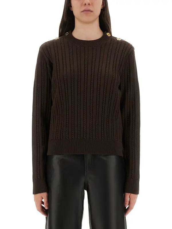 GOLDEN GOOSE Wool Sweater With Button Detail - Brown