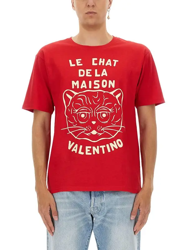 Valentino Garavani T-shirt With "chat De La Maison" Print - Red