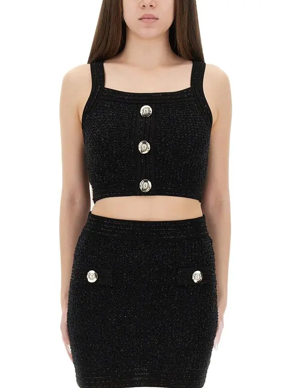 Balmain Tweed Crop Top - Black