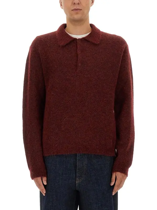 SUNFLOWER Wool Sweater With Polo Collar - Bordeaux