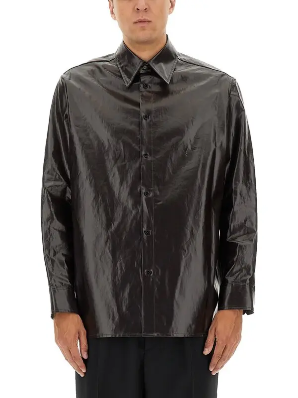 MAISON MARGIELA Shiny Linen Shirt - Brown
