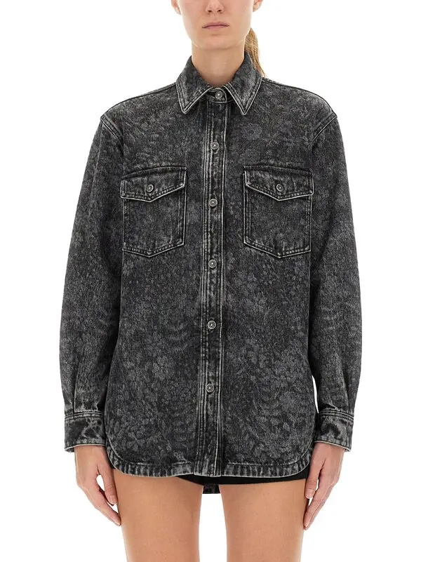 GOLDEN GOOSE Ollie Boyfriend Shirt With Laser Flowers - Black
