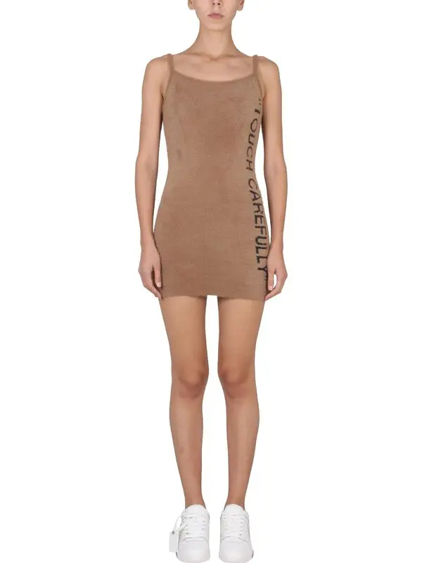 Off-White Fuzzy Dress With Logo - Beige