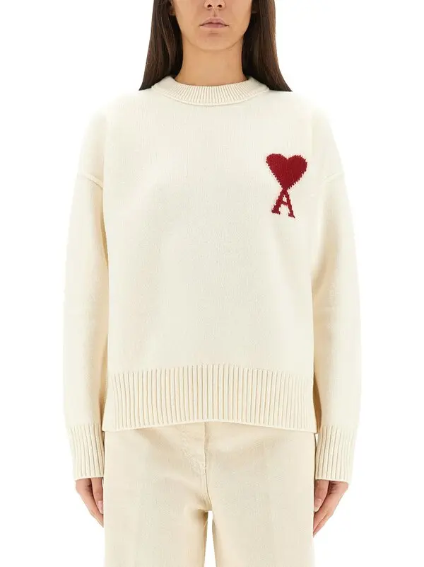 Ami Wool Logo Sweater - Ivory