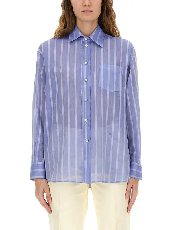 Etro Striped Cotton Shirt - Baby Blue
