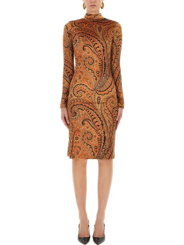 Etro Paisley Print Slim Fit Dress - Orange