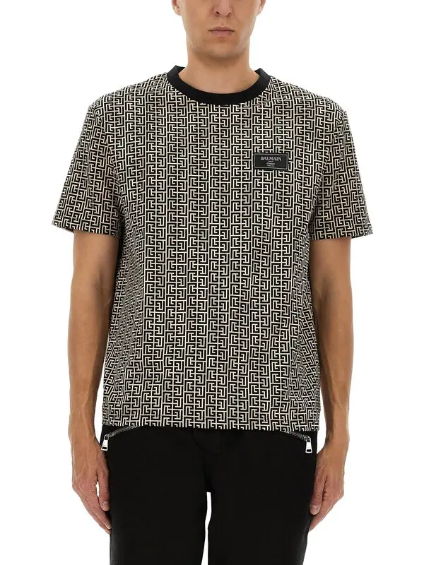 Balmain Monogrammed Jacquard T-shirt - Grey