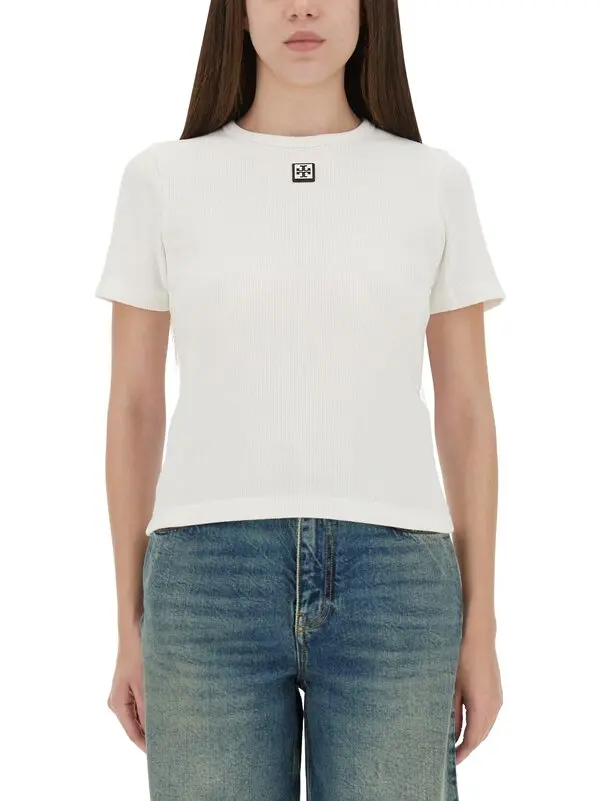 Tory Burch Ribbed Cotton T-shirt - White