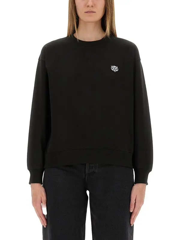 Kenzo Cotton Sweatshirt With "happy Tiger" Patch - Black