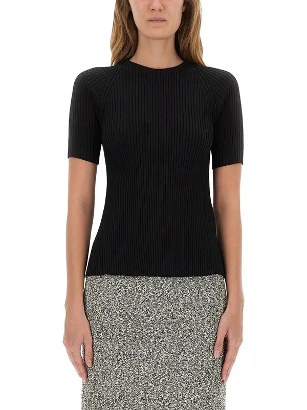 Tory Burch Ribbed Cotton Pullover - Black