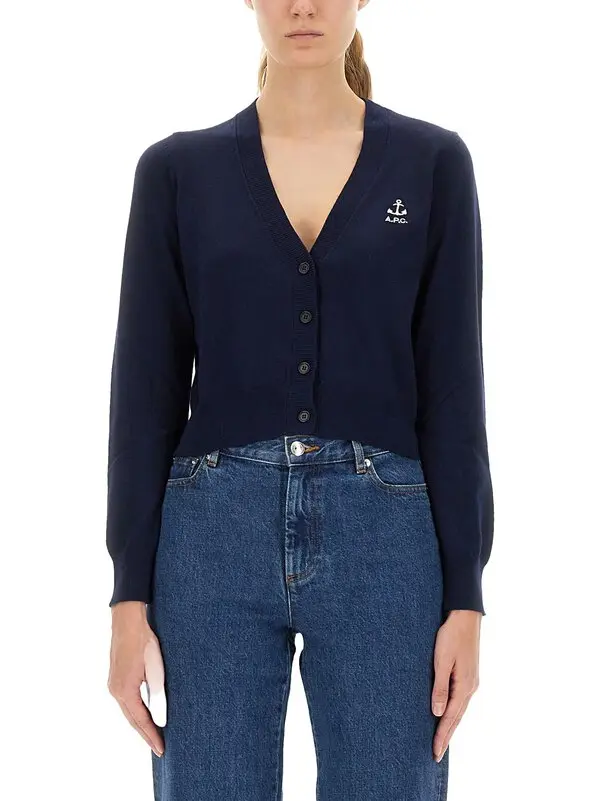 A.p.c. Cardigan With Embroidered Logo - Blue