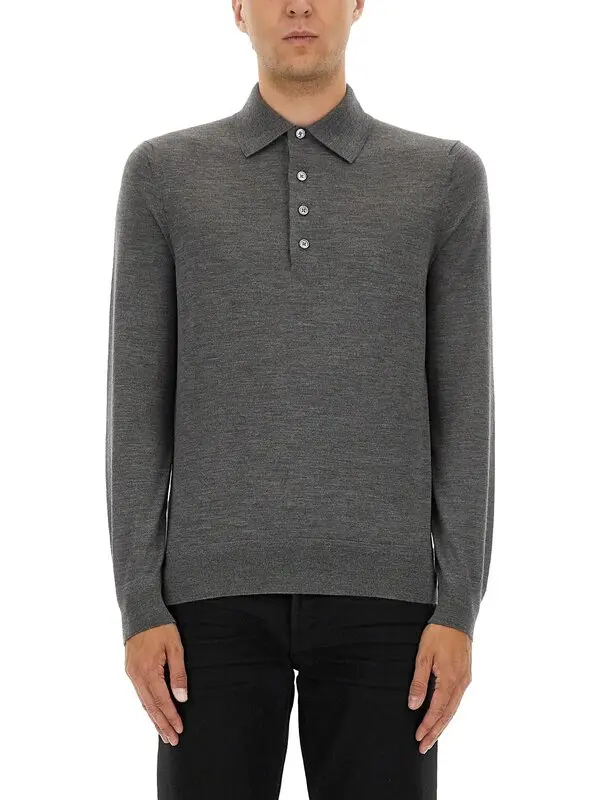 TOM FORD Fine Merino Virgin Wool Polo Shirt - Grey