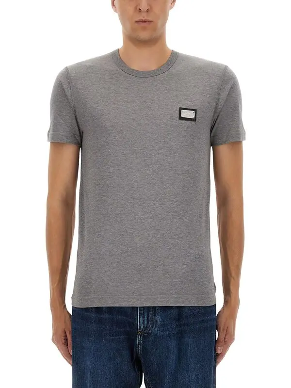 Dolce & Gabbana Cotton T-shirt With Logo Plaque - Grey