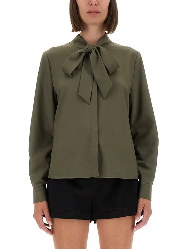 SELF-PORTRAIT Twill Bow Shirt - Green