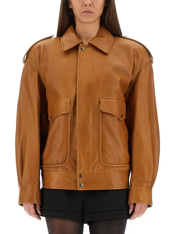 Saint Laurent Oversized Leather Jacket - Buff