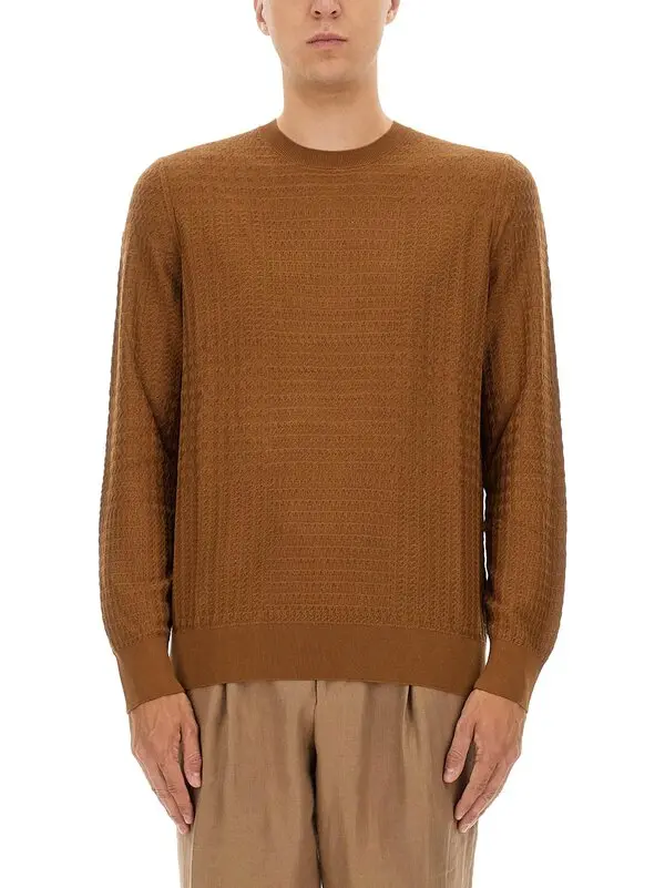 Hugo Boss Prince Of Wales Checked Silk Sweater - Brown