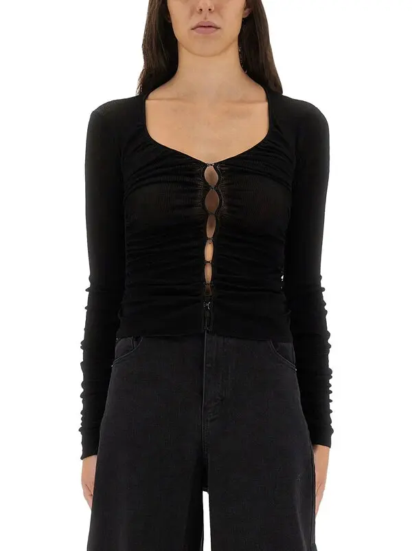 SELF-PORTRAIT Viscose Knit Top - Black