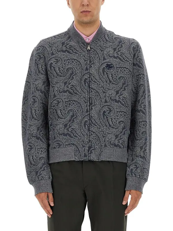 Etro Jacquard Bomber Jacket With Logo - Grey