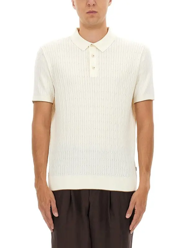 Hugo Boss Silk And Cotton Braided Polo Shirt - Ivory