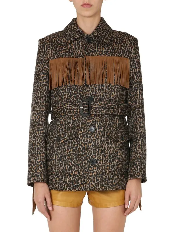 Saint Laurent Fringed Leopard Print Jacket - Animalier