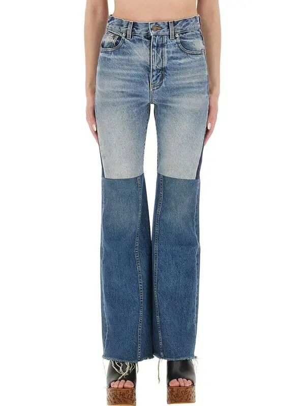 Chloé Patchwork Straight Leg Jeans - Denim